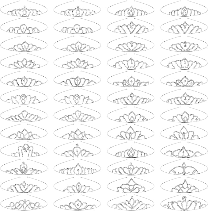 Amazon.com: 48 Pieces Girls Princess Crystal Tiara Crown, Silver ...