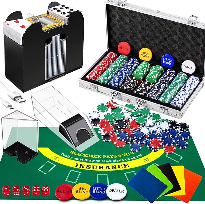 Amazon.com: Aoriher Blackjack Casino Game Set, Include 300 Poker Chips ...