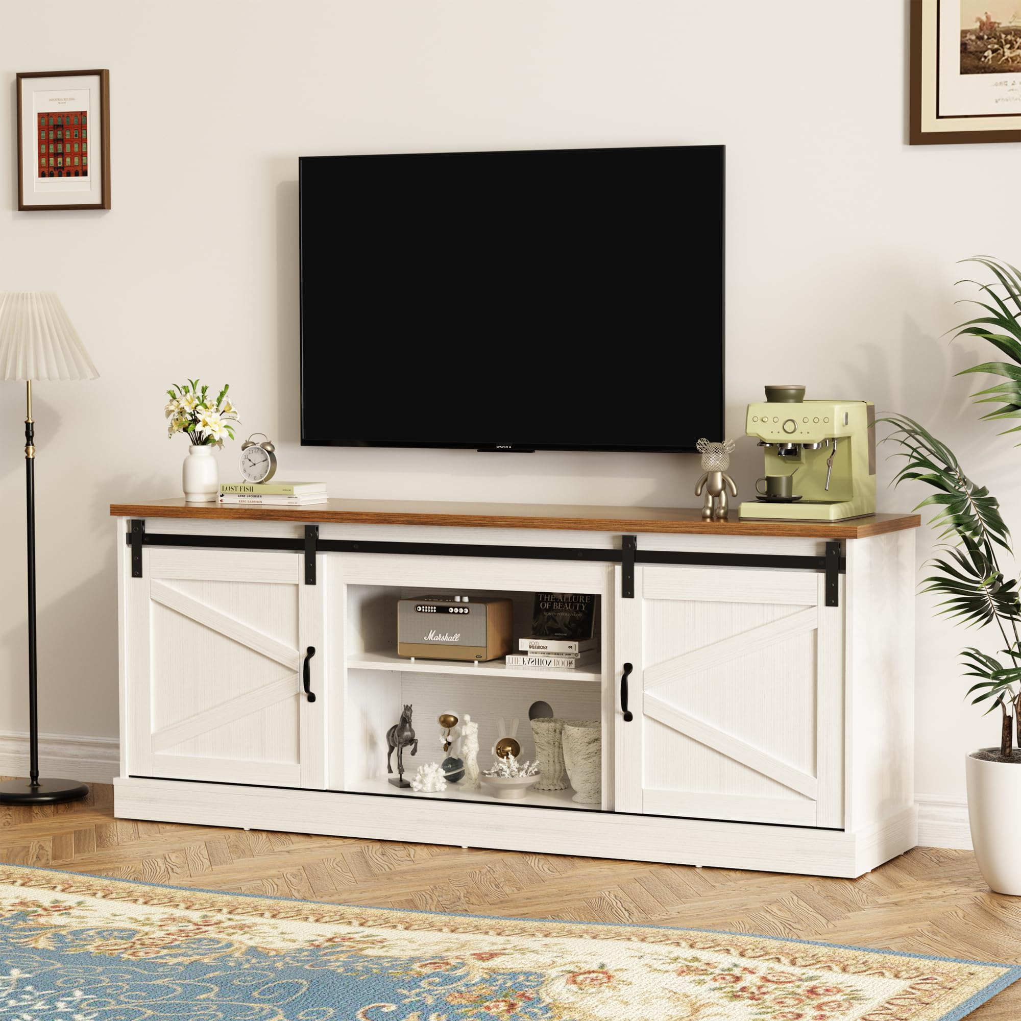 Amazon.com: Kullavik Farmhouse TV Stand for TVs up to 75 Inch ...