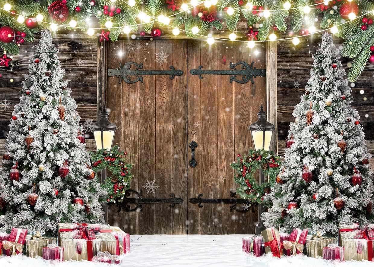 Amazon.com : Alltten 8X6FT Christmas Photo Backdrop Rustic Barn Wood ...
