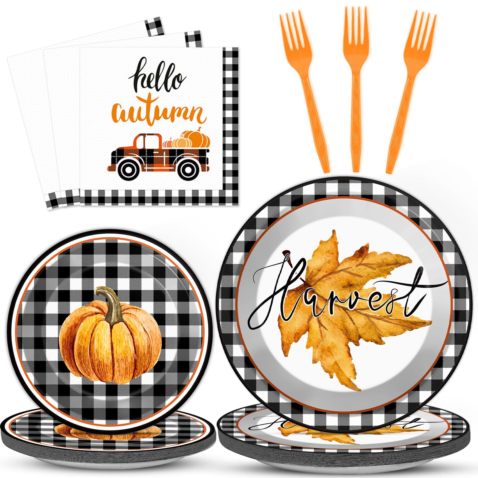 Amazon.com: 100 PCS Thanksgiving Tableware Disposable Fall Autumn Party ...