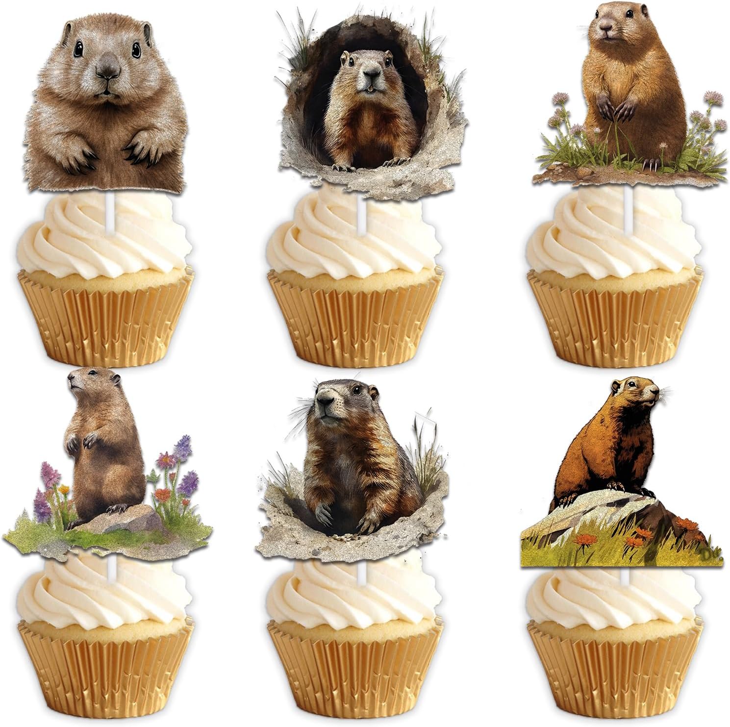 Amazon.com: 18pcs Brown Glitter Cute Animal Groundhog Dessert Cupcake ...