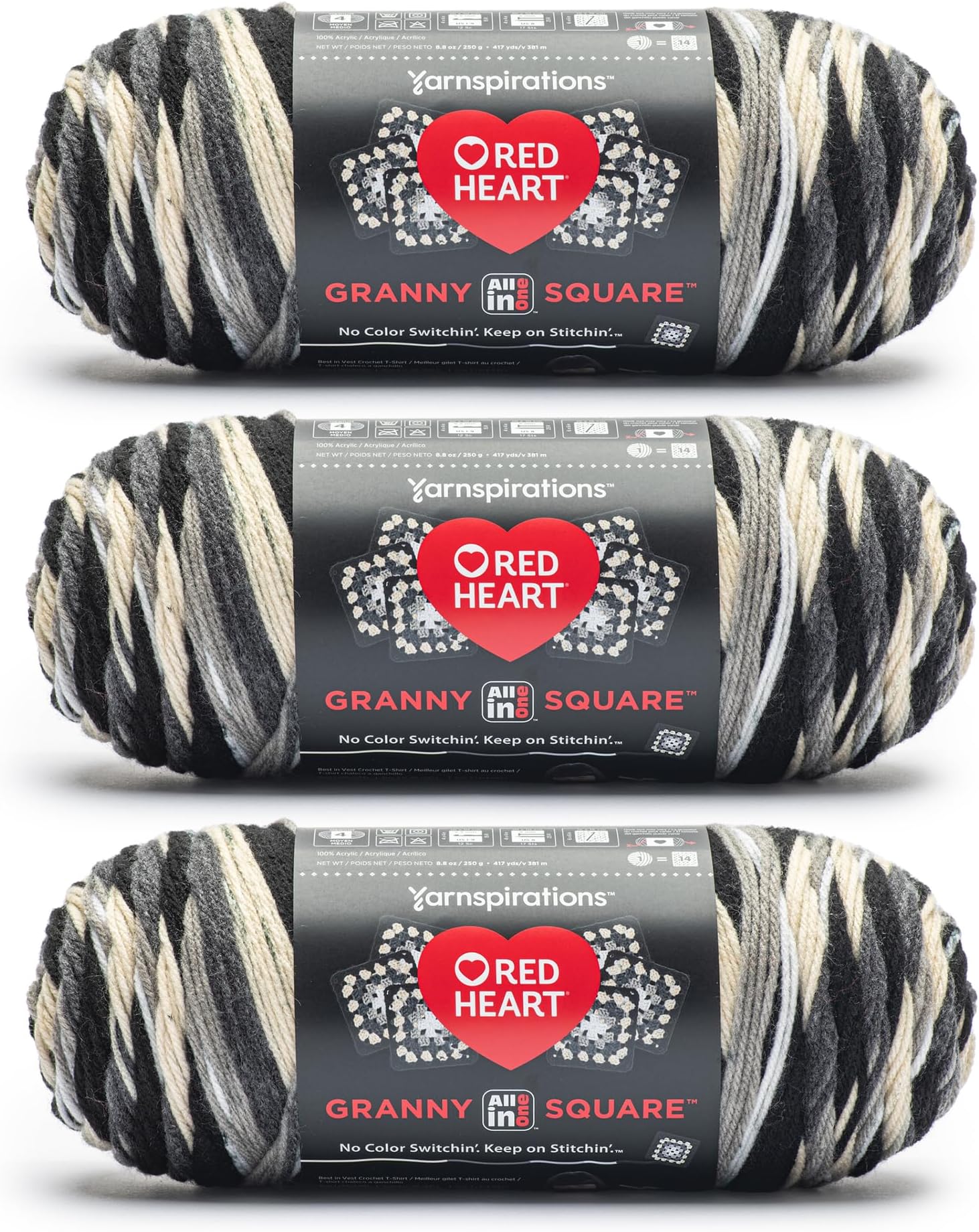 Amazon.com: Red Heart All in One Granny Square Black - Dove Yarn - 2 ...