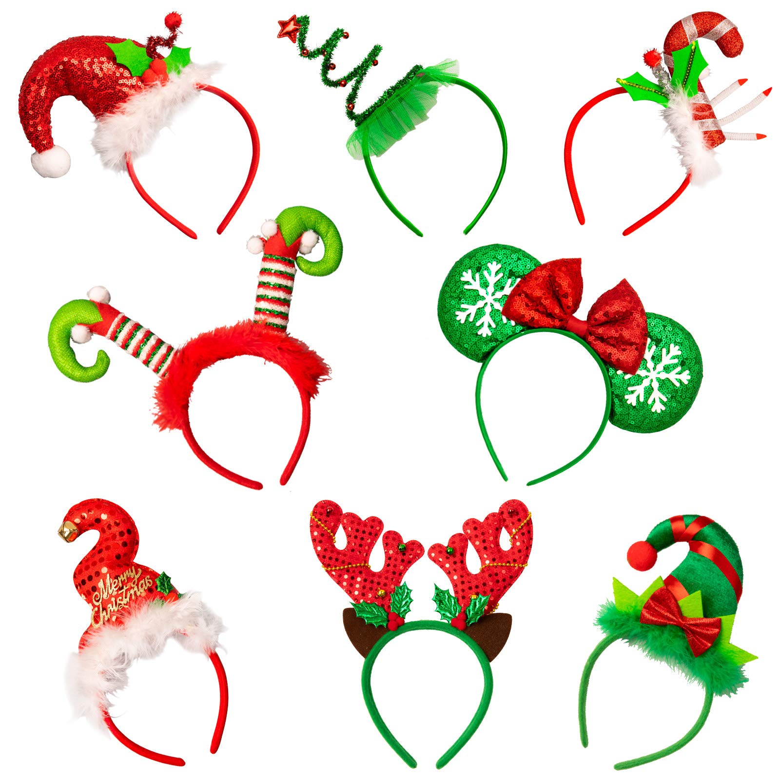 Amazon.com: Whaline Christmas Headbands 8Pcs Xmas Tree Reindeer ...