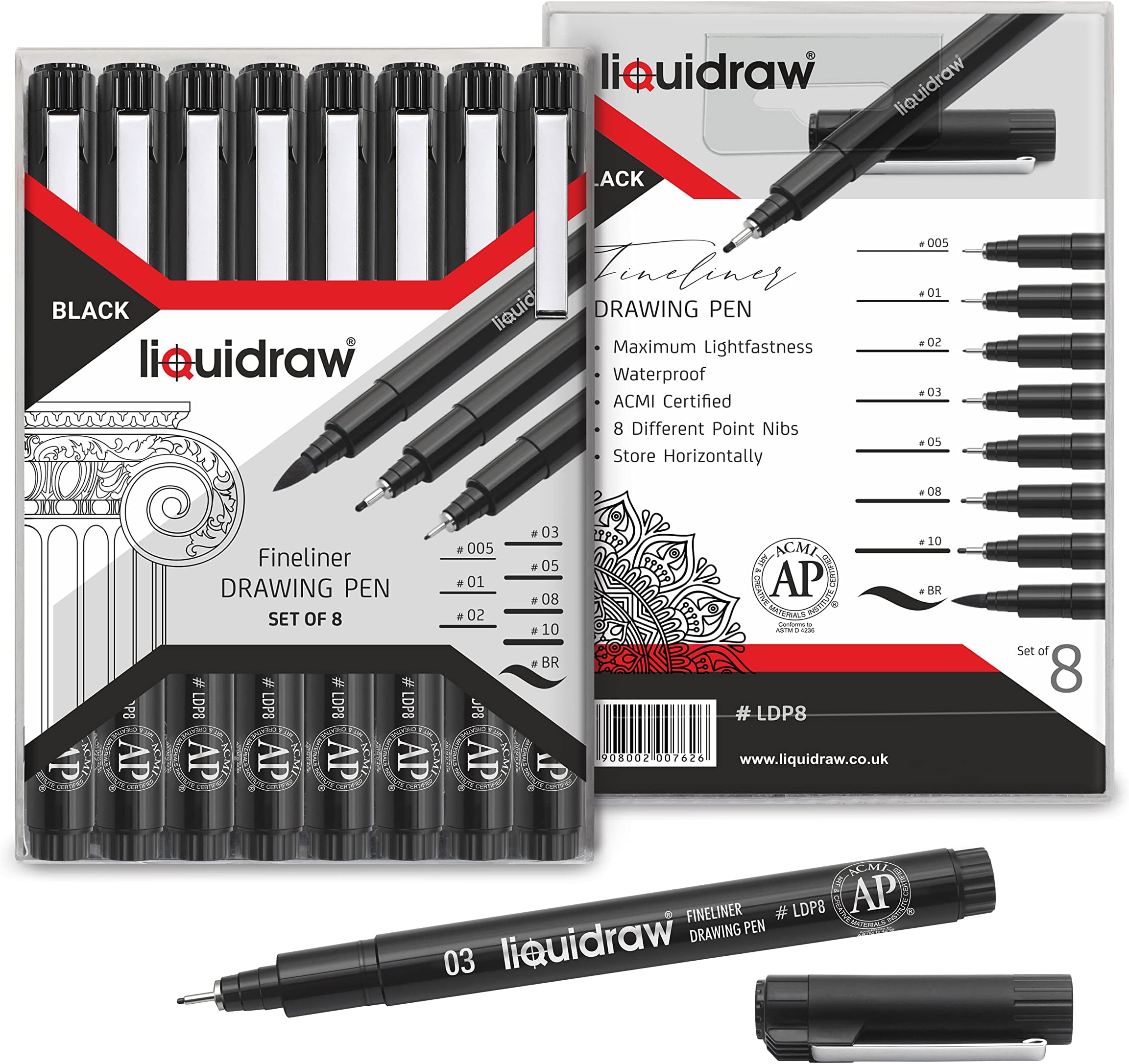 Liquidraw Drawing Pens Set Black Fineliner Pens Set Of 8 Waterproof ...