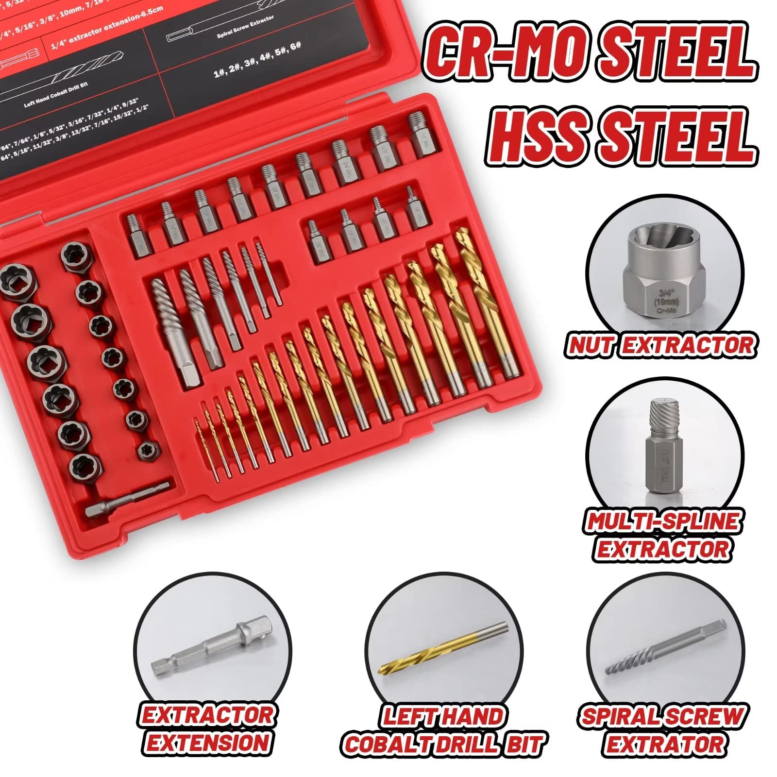 Snapklik.com : 53 Pcs Spiral Screw Extractor Bolt Extractor Set, 6542/ ...