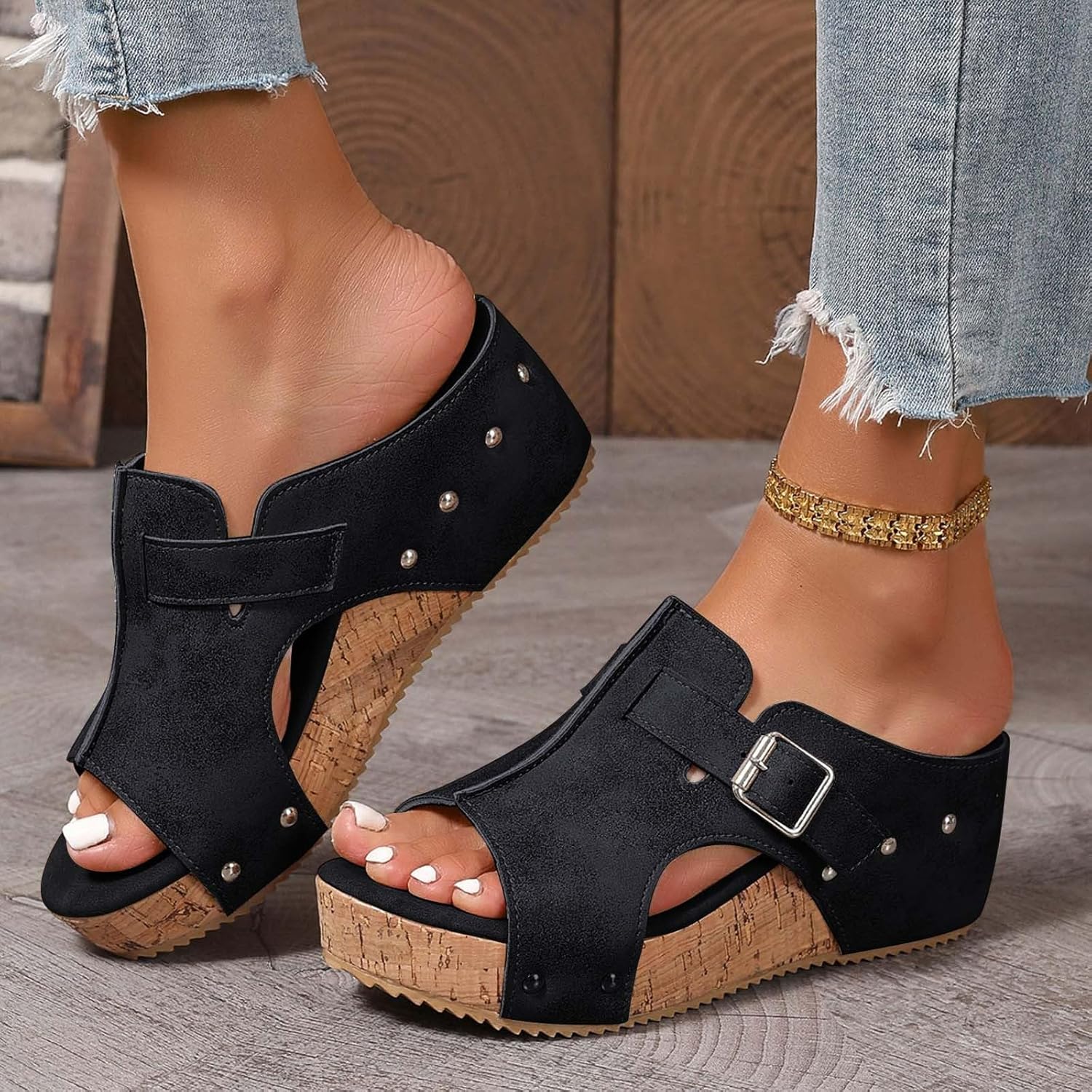 Amazon.com: Women's Platform Wedge Sandals, Cork Wedges Heels Slip on ...