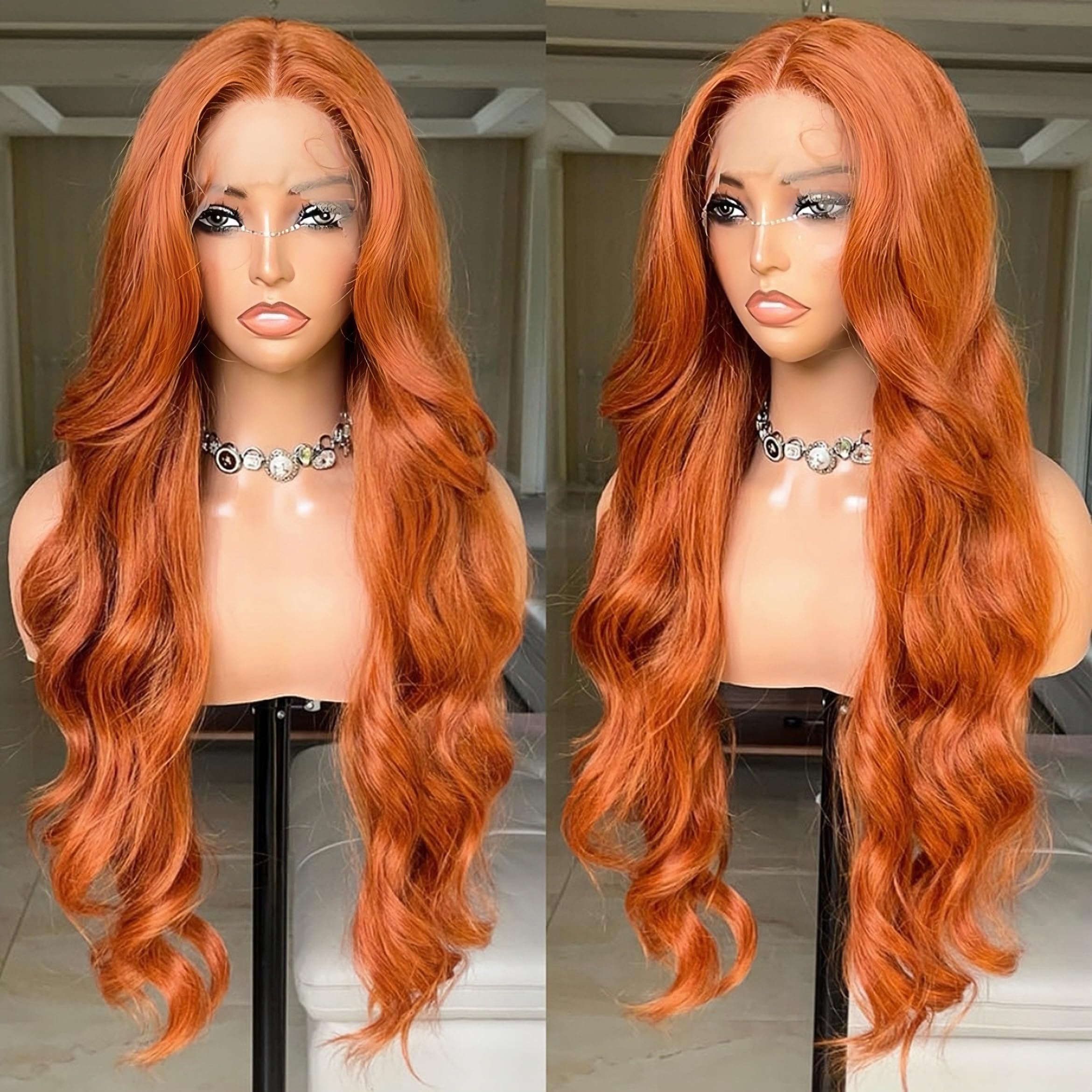 Amazon.com: FABÉLLE Ginger Wig Lace Front Wig 30 Inch Long Body Wave ...