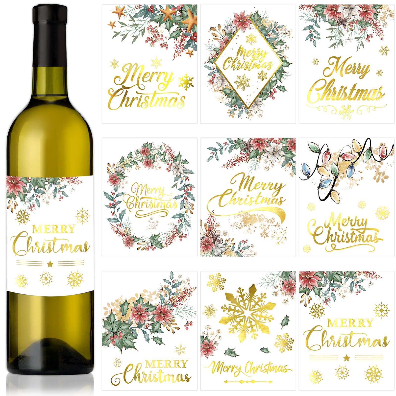 Amazon.com: Gold Foil Christmas Wine Bottle Label Stickers 54PCS White ...
