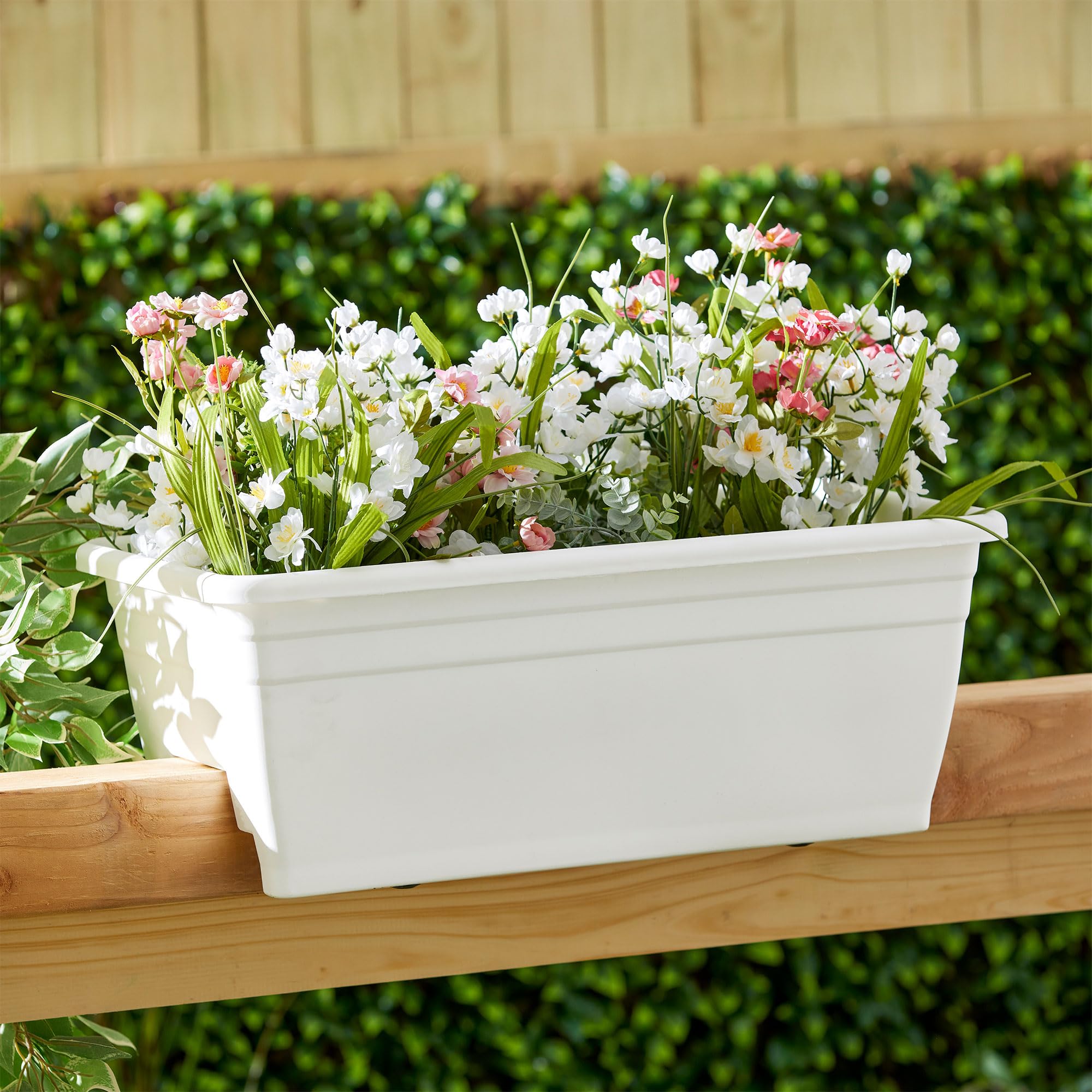 White Plastic Railing Planters Apollo Adjustable Railing Planter Set