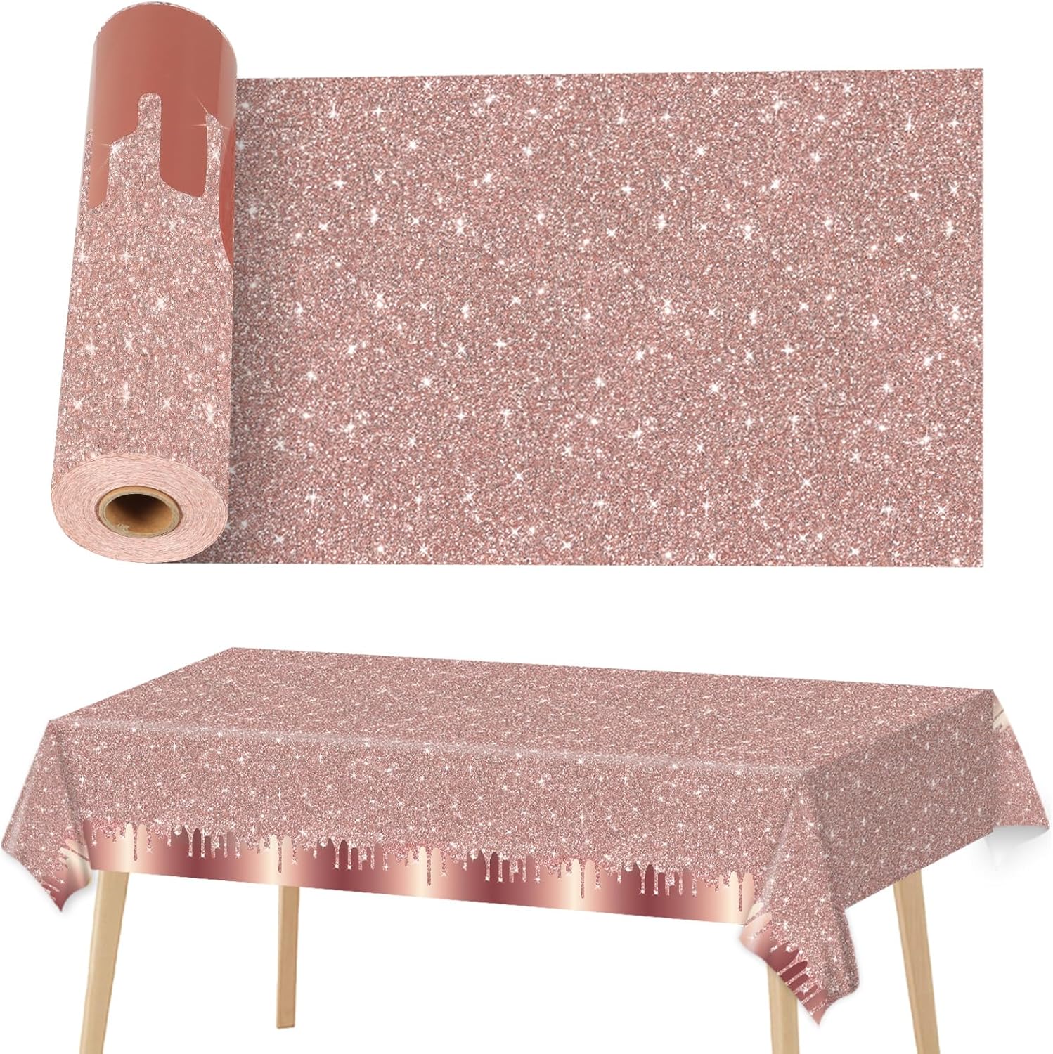 Amazon.com: gisgfim 100 Ft Pink Rose Gold Birthday Party Tablecloths ...