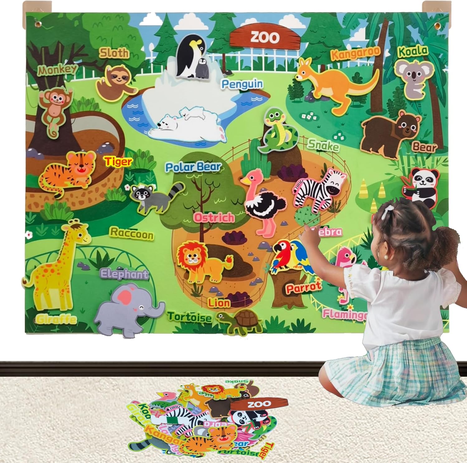 Amazon.com: Zoo Animals Felt Story Board Set- 43x28 Inch Free Sticking ...