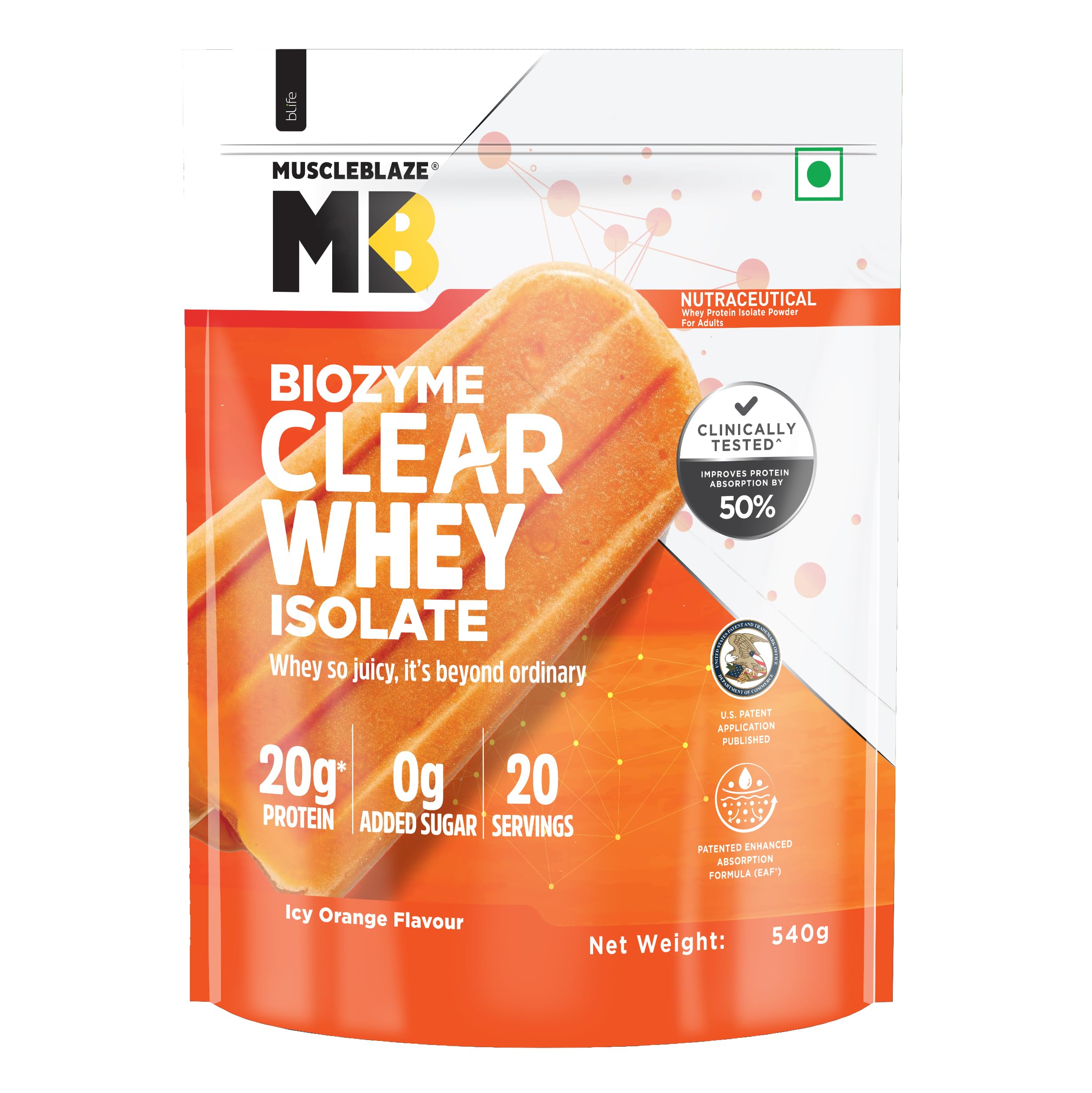 MuscleBlaze Biozyme Clear Whey Protein Isolate | 20g Protein, 92 ...