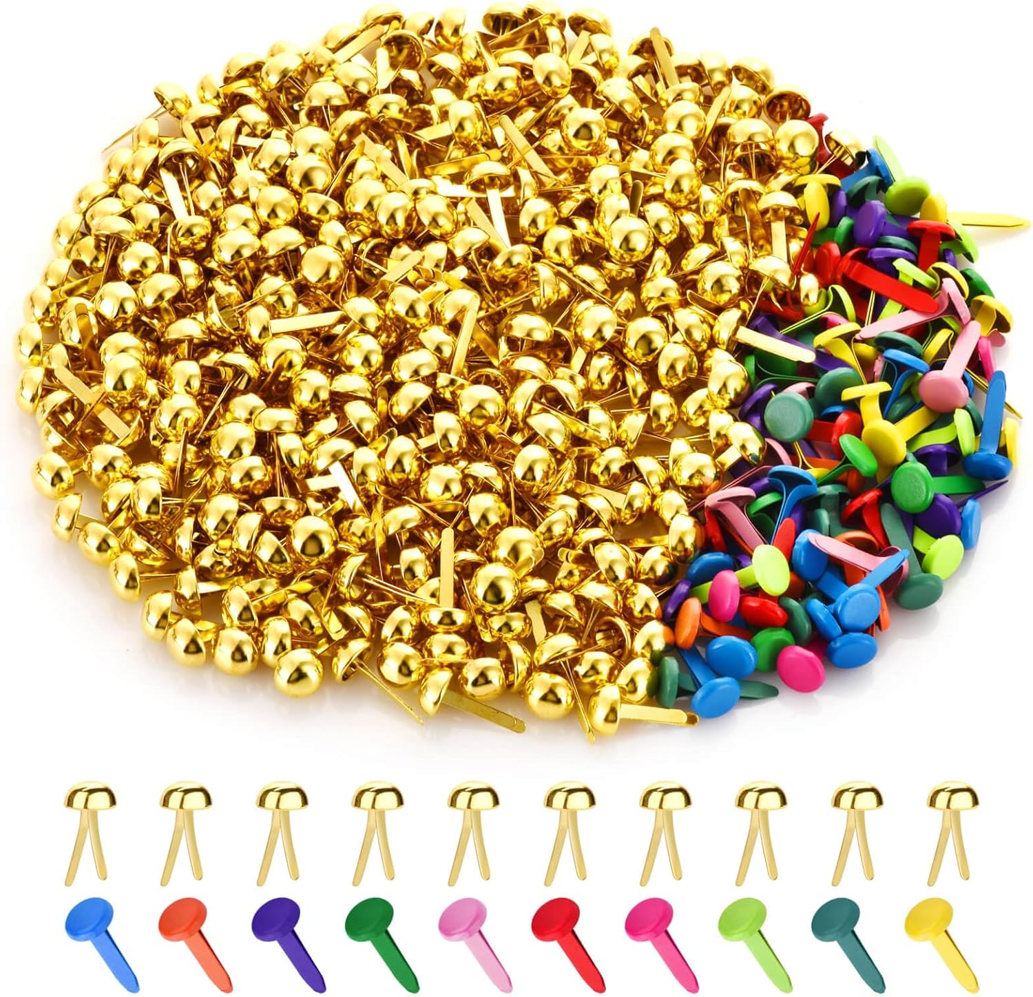 Amazon.com: 500PCS Brass Fasteners, Round Head Fastener, Metal Brass Brads, Gold Mini Brass ...