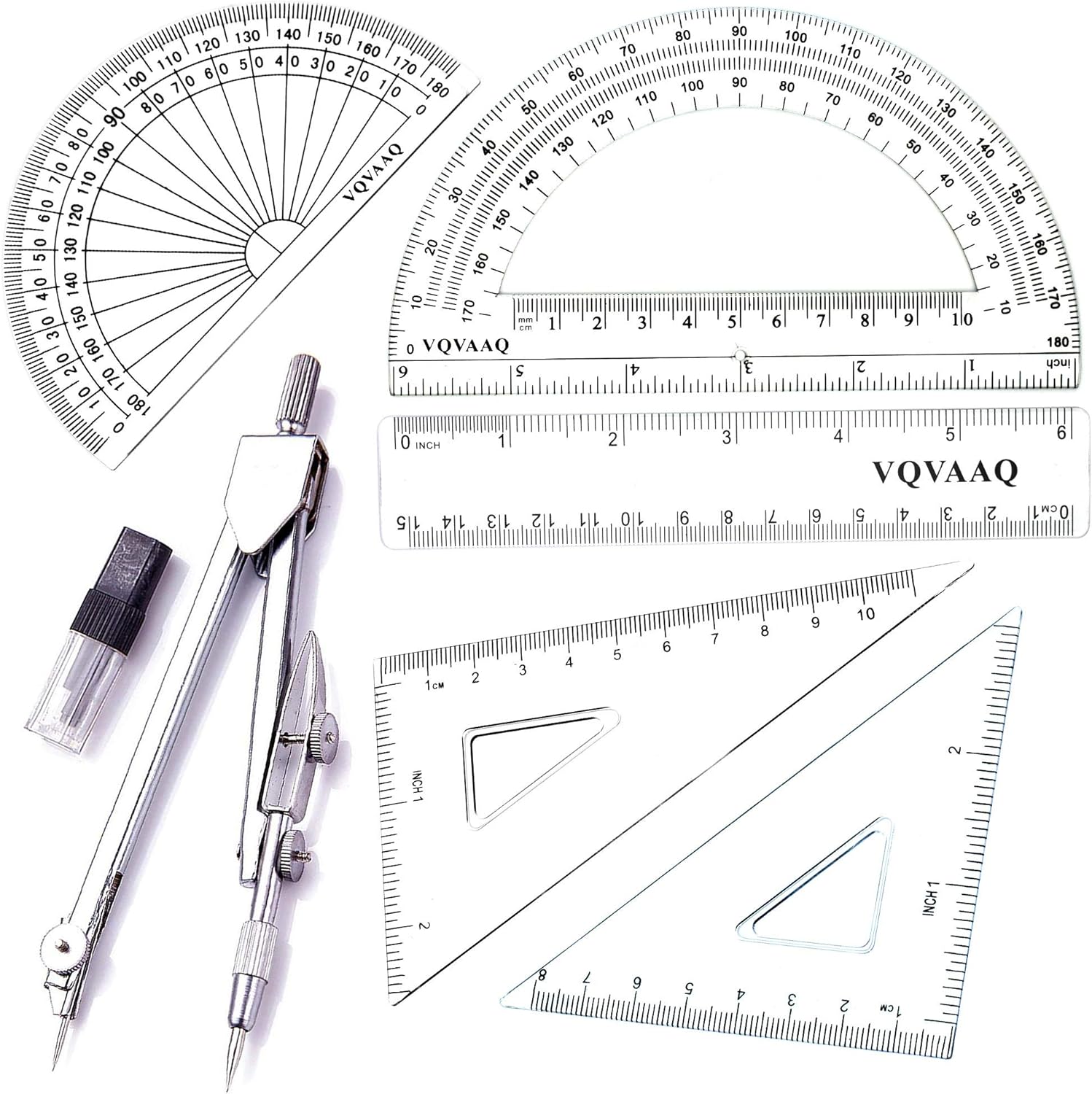 Amazon.com : 6 Piece Geometry School Set,with Quality Compass, Linear ...