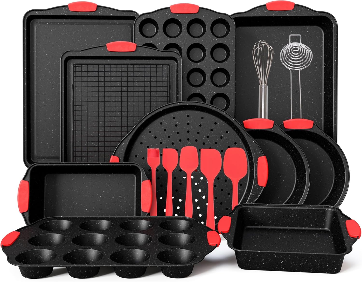 Amazon.com: Kitchen Academy Nonstick Carbon Steel Baking Pans Set - 18 Piece Black Granite ...