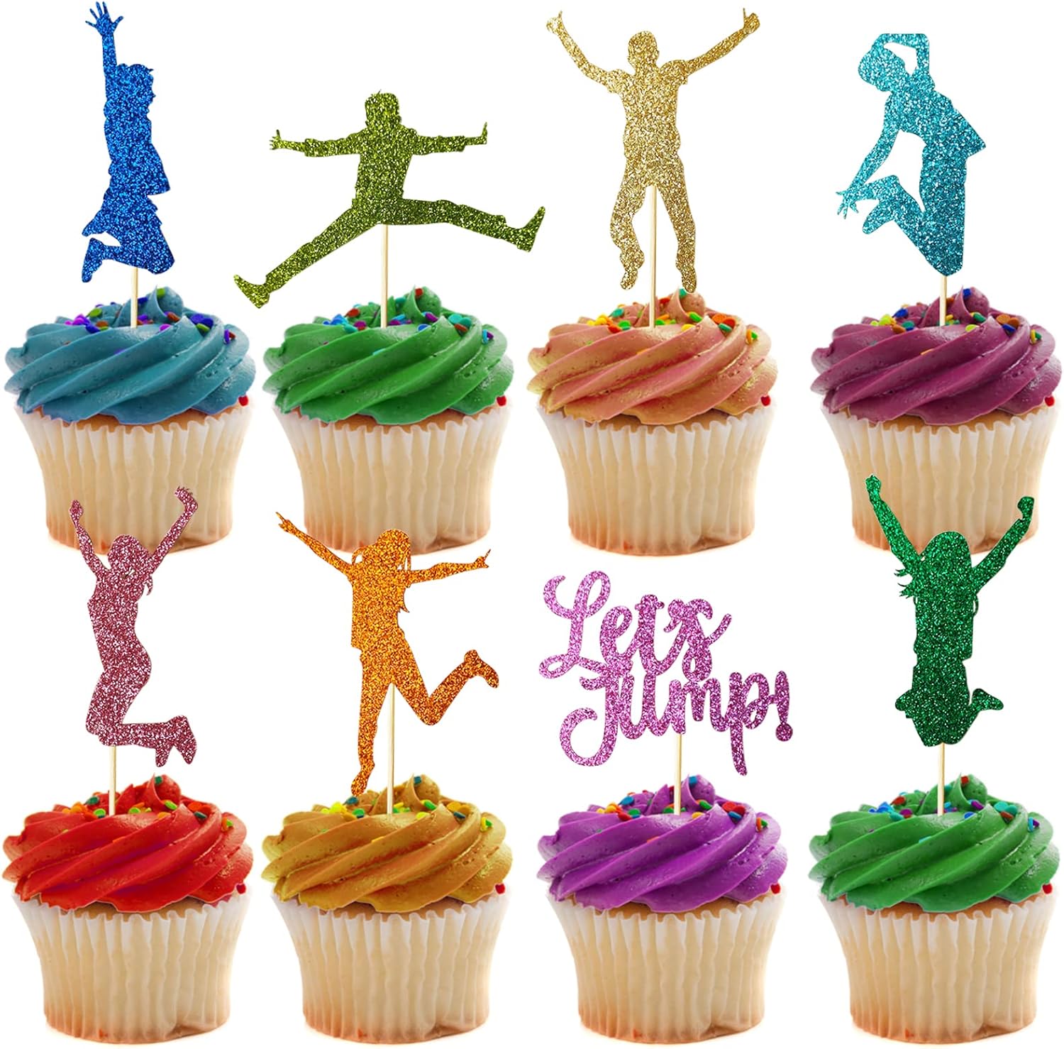 Mulukaya 24Pcs Let's Jump Themed Cupcake Toppers Cake Picks for Bounce ...