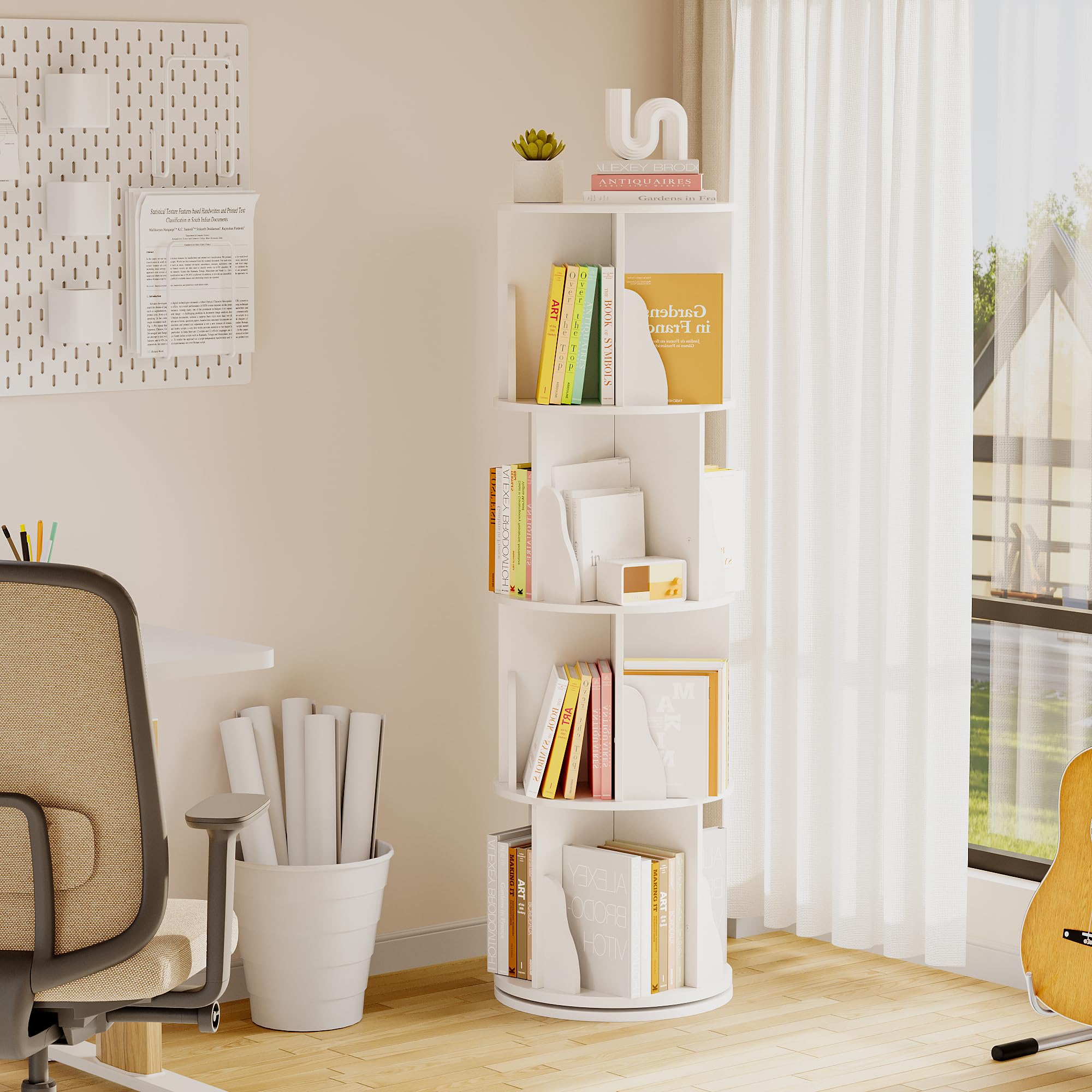 Amazon.com: Furniwell 4-Tier Rotating Bookshelf and Bookcase, 360 ...