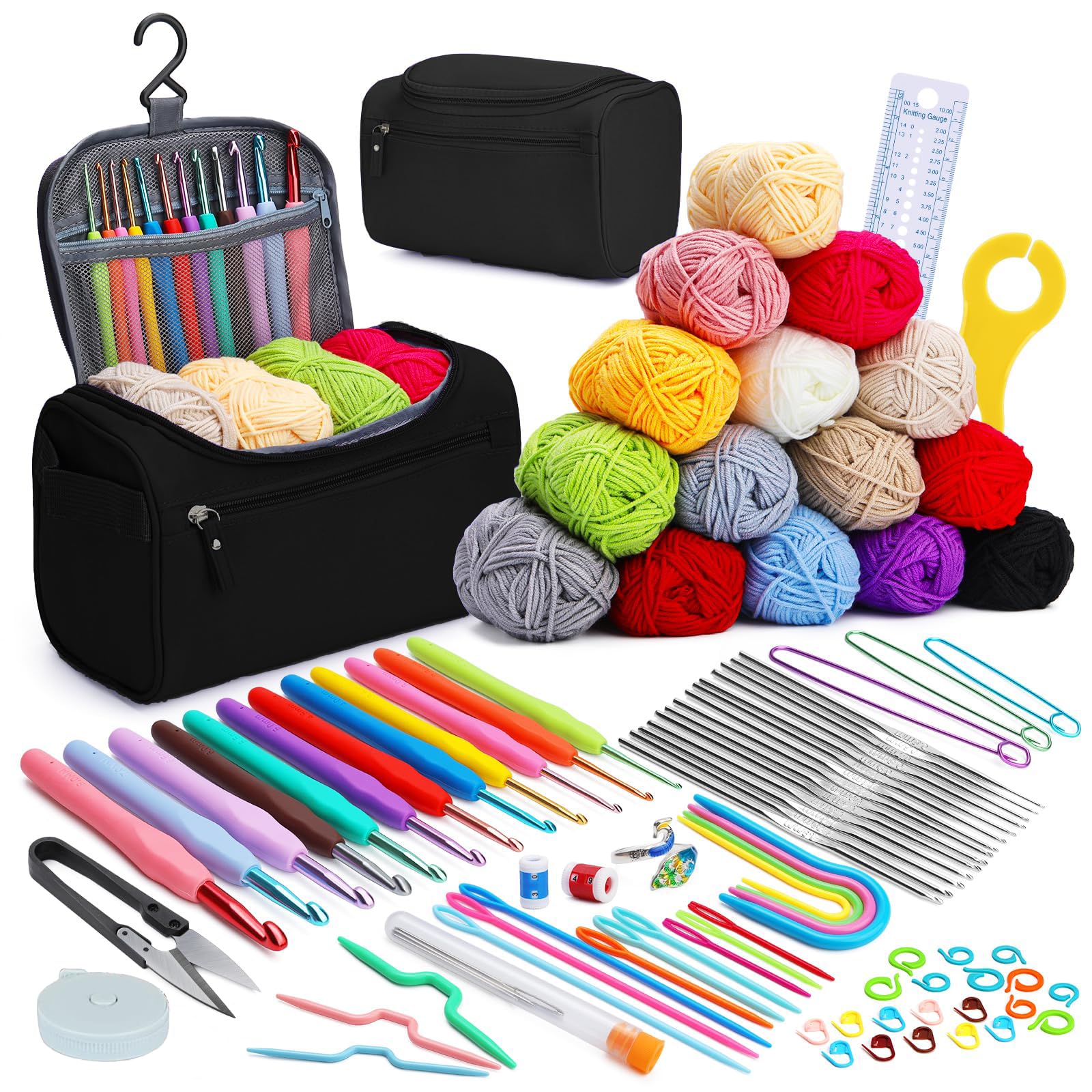 97 Piece Crochet with Yarn Set, Crochet Set Includes 15 Colors Crochet ...