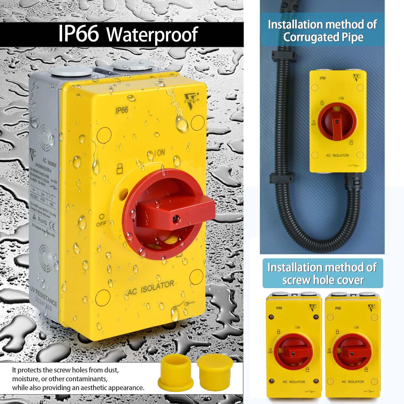 Snapklik.com : 80 Amp AC Disconnect Switch 4 Pole 690V AC Waterproof ...