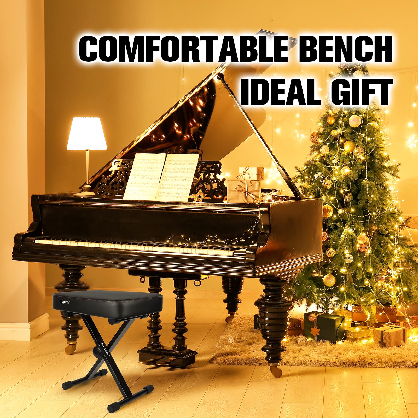 TENTOTEN Piano Bench Folding Piano Stool, Comfortable Memory Foam Piano ...