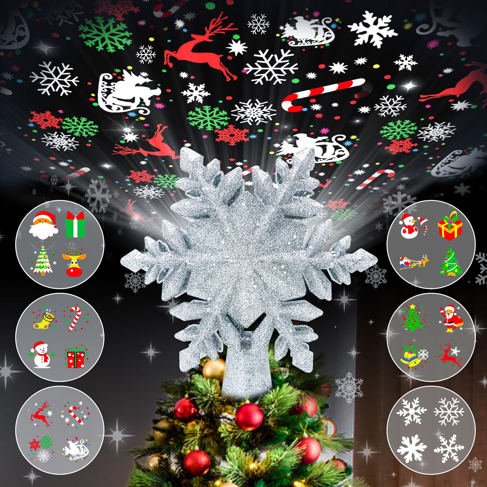 Amazon.com: Christmas Tree Topper Projector Light with 6 Patterns ...