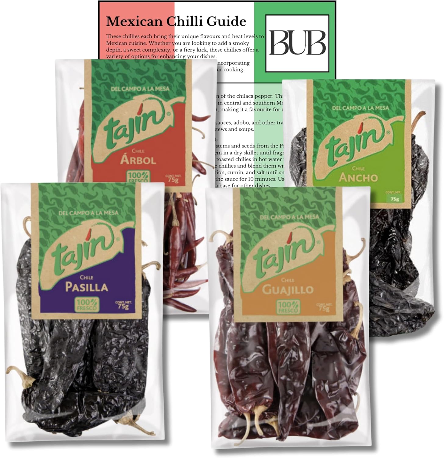 BUB Mexican Chilli Gift Pack - 4-Pack of 75g Tajin Chillies - Dried ...