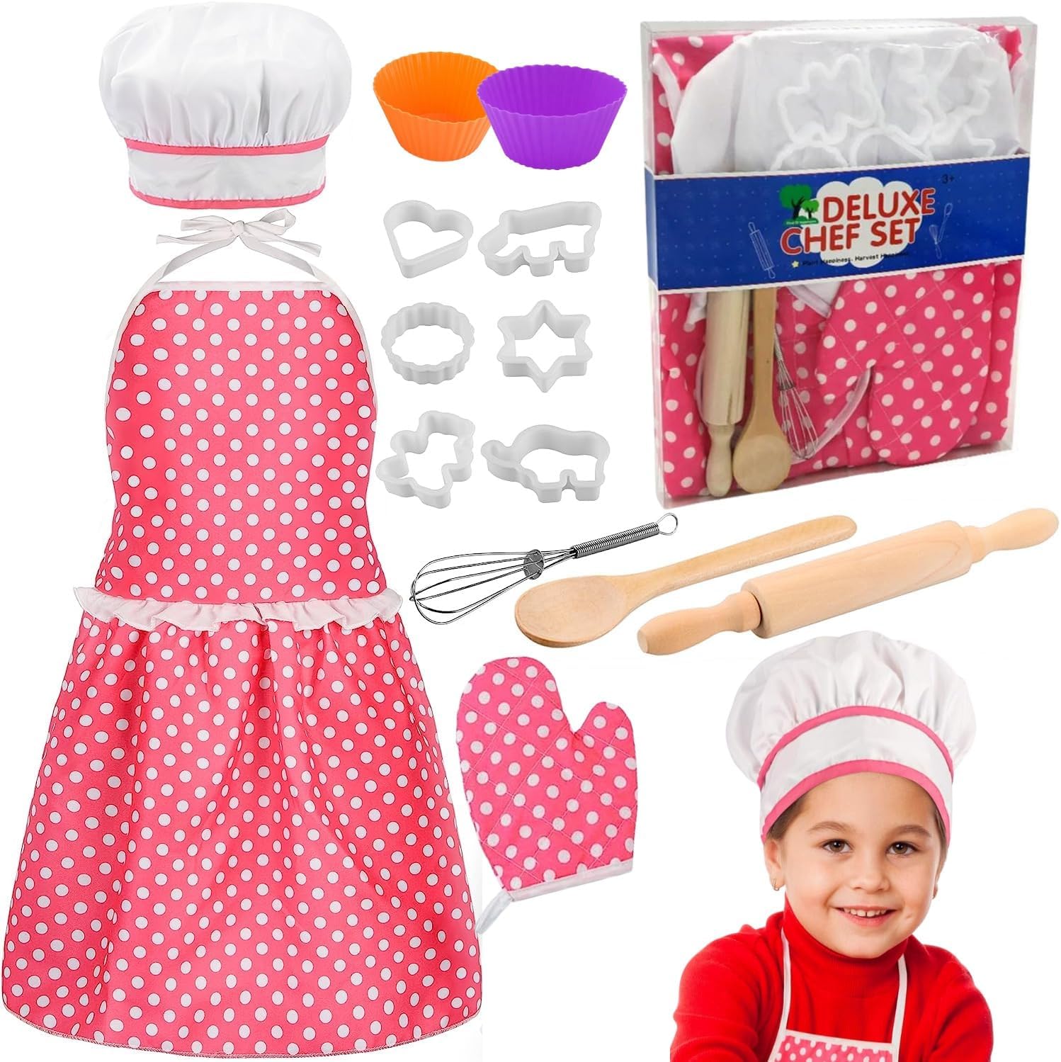 Chef Set for Kids - 13 Pcs Cooking and Baking Set Includes Apron, Hat ...