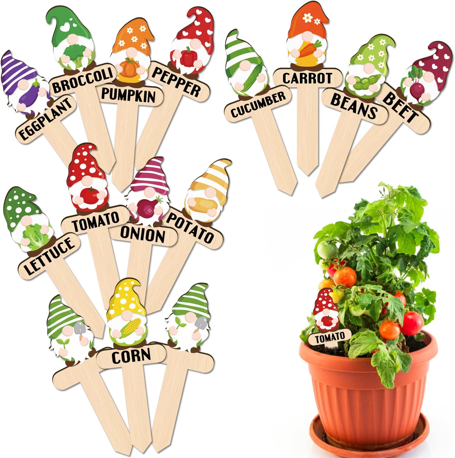 Amazon.com: Huray Rayho Gnome Wooden Plant Markers for Vegetable ...