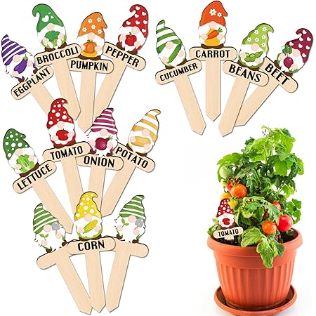 Amazon.com: Huray Rayho Gnome Wooden Plant Markers for Vegetable ...