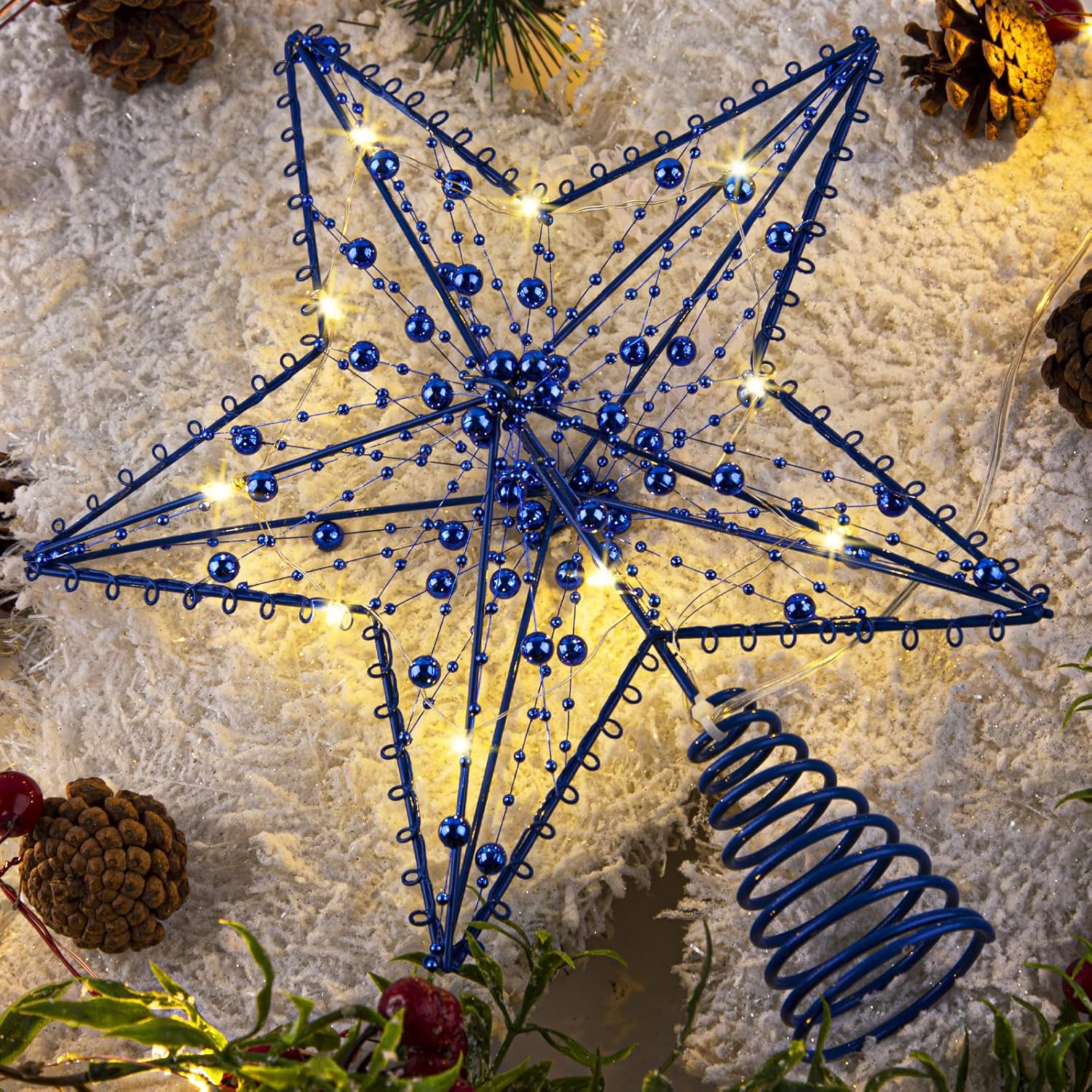 LAWOHO Christmas Tree Topper Star, Blue Xmas Tree Topper Beads Design ...