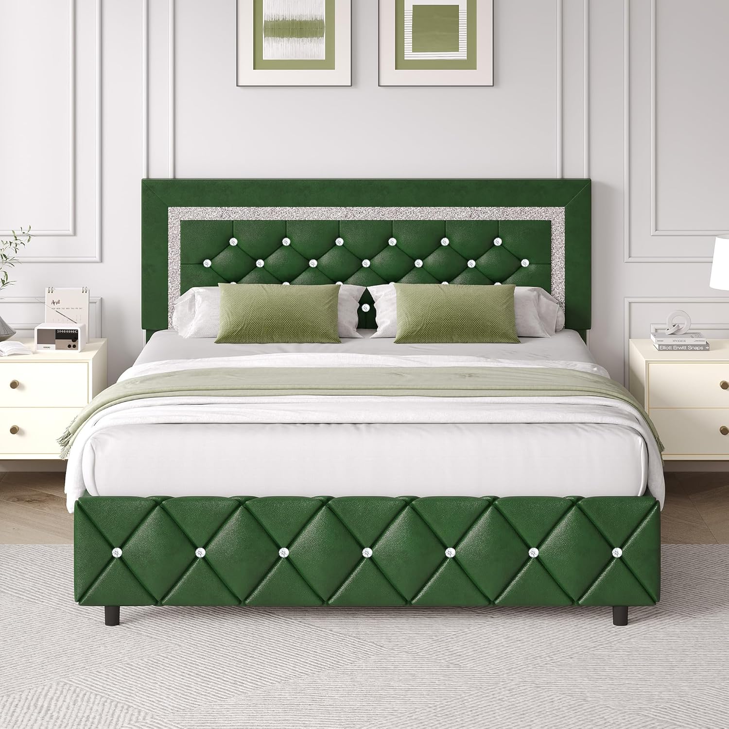 Amazon.com: Full Size Bed Frame with Headboard, Faux Leather ...