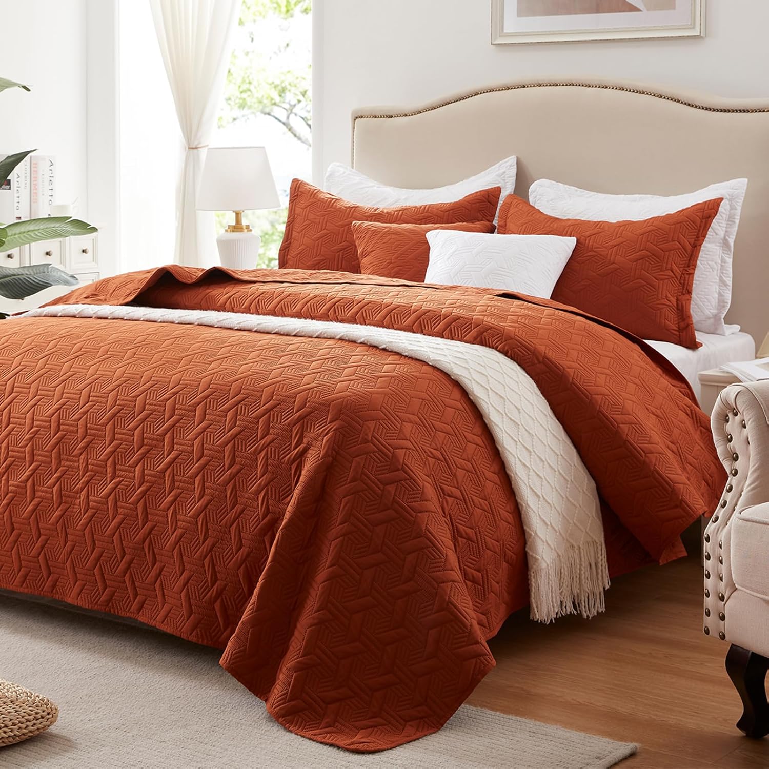 California King Size Quilt Set 3 Pieces,Lightweight Burnt Orange/Rust ...
