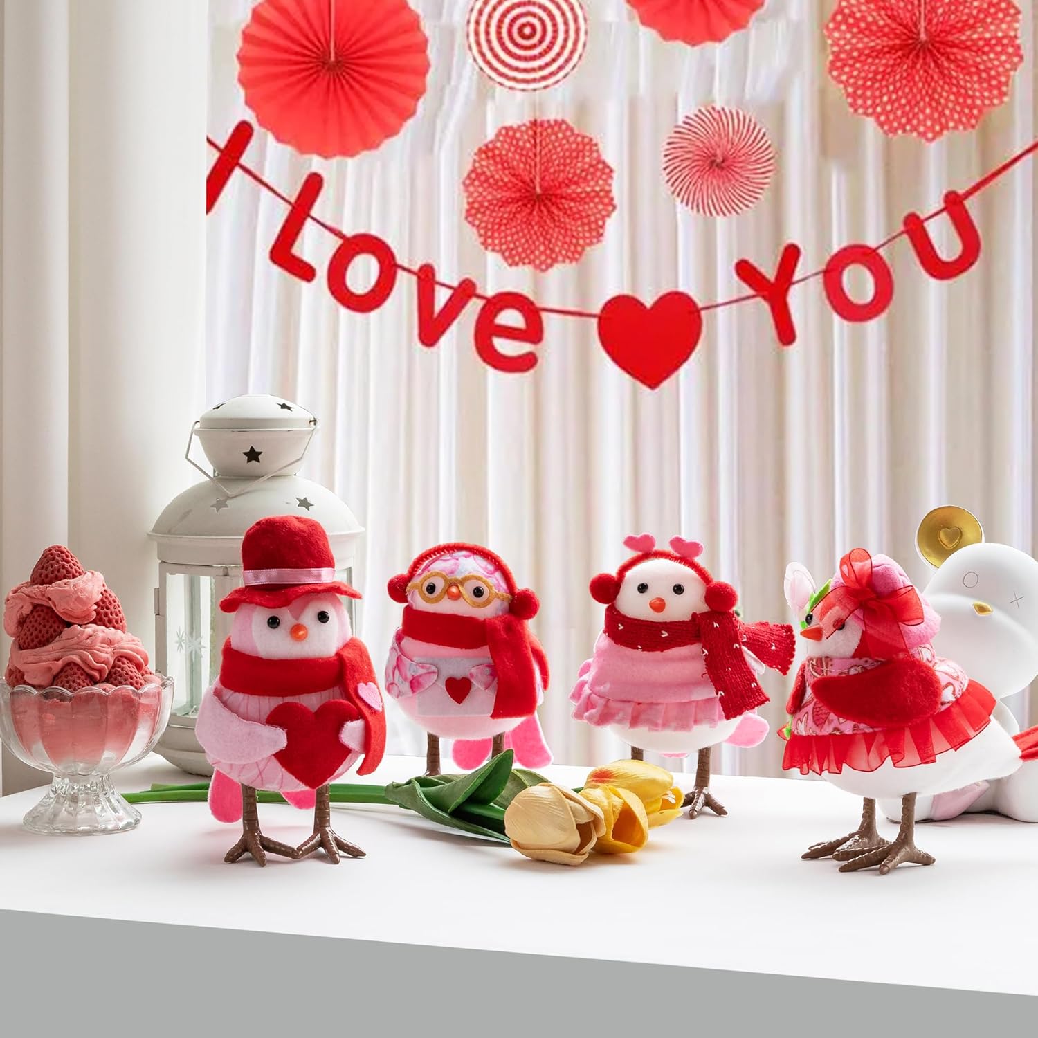 Amazon.com: MOSHAKALA Valentine Birds Decorations,Valentine Fabric ...