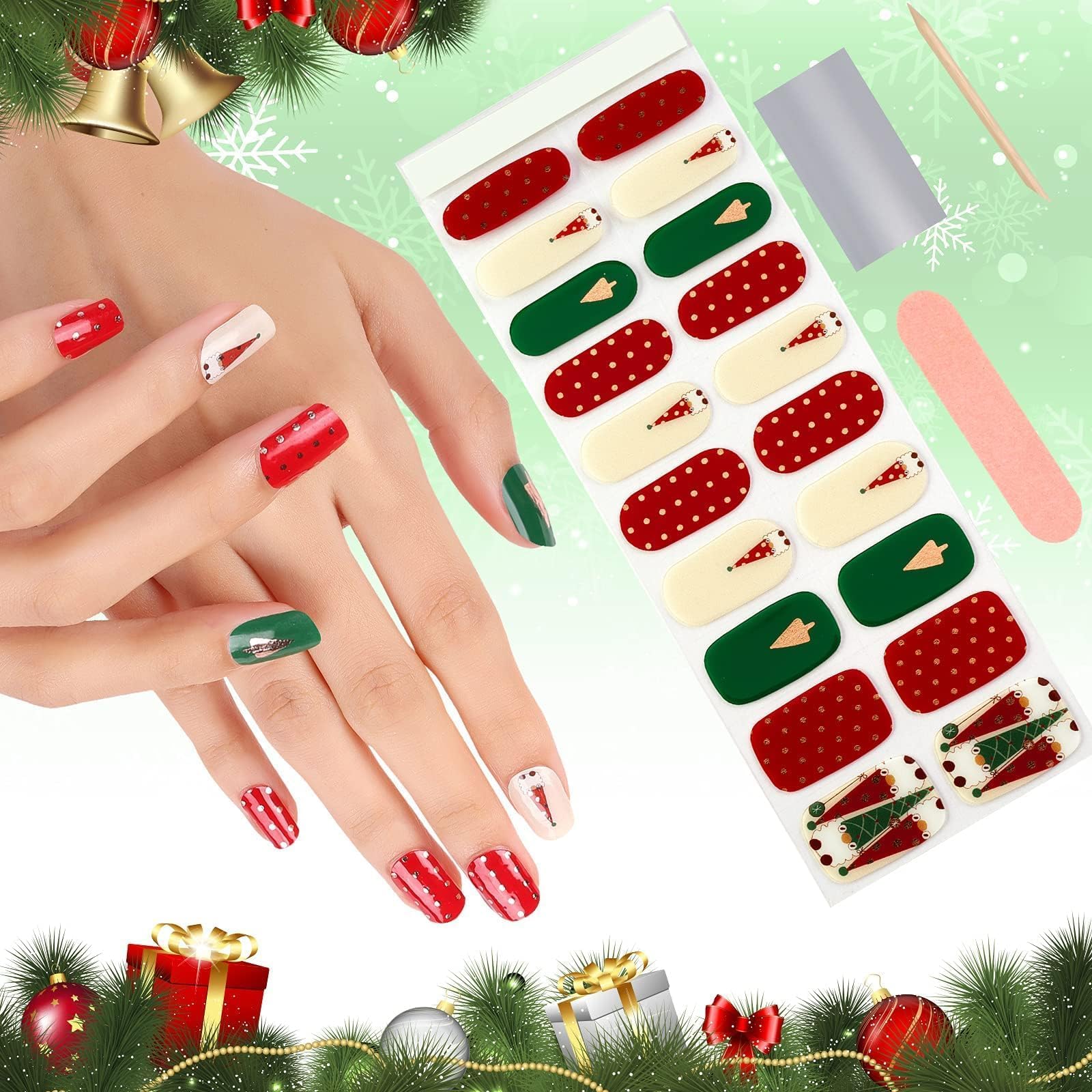 Kalolary Christmas Gel Nail Polish Stickers, 23PCS Nail Adhesive Wrap ...