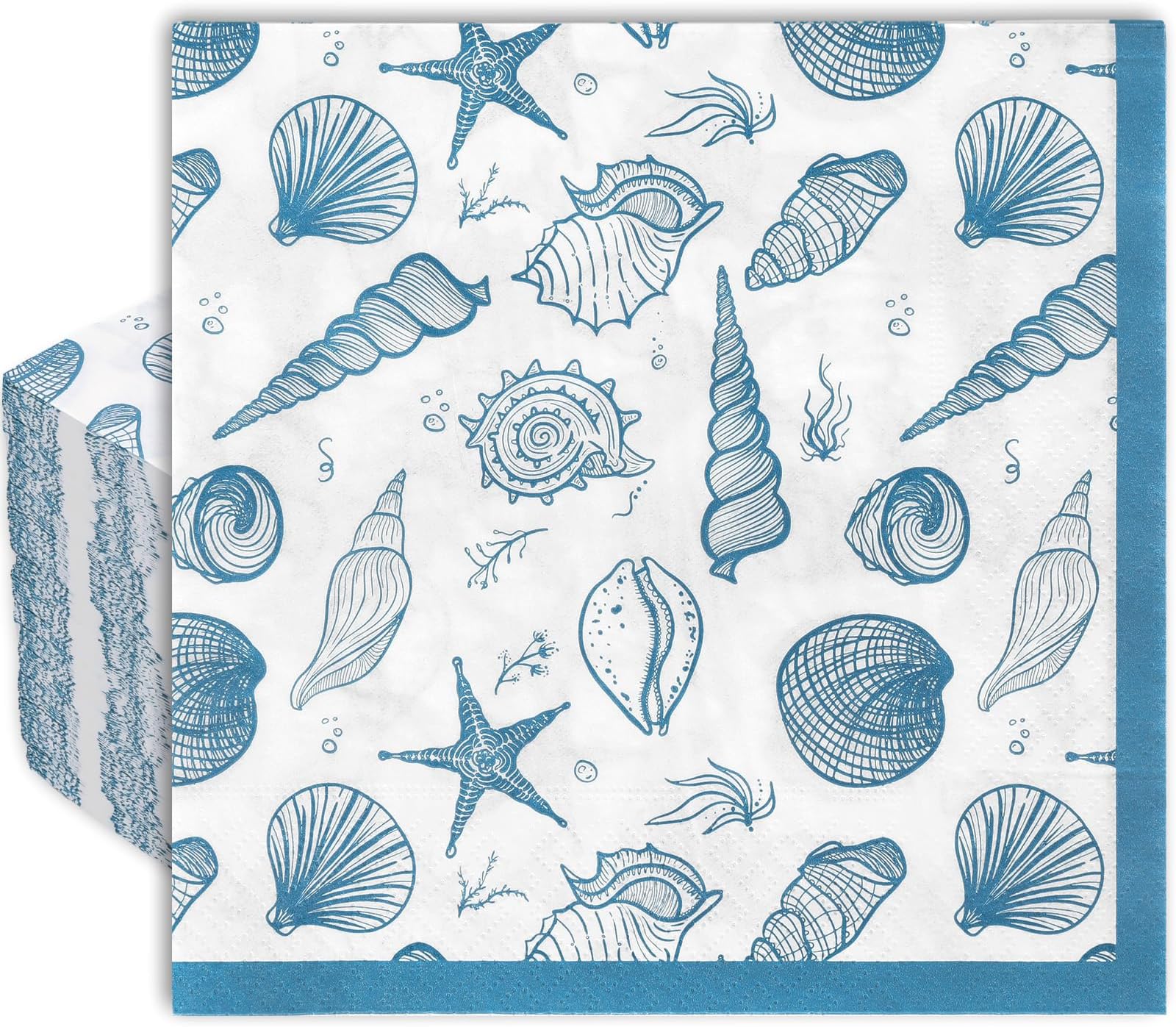 Amazon.com: AnyDesign 100 Pack Sea Shell Paper Napkin Blue Ocean Beach ...