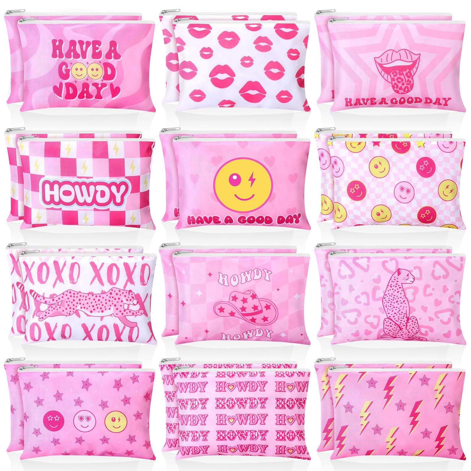 Amazon.com : Blosssound 24 Pcs Preppy Cosmetic Bags Pink Preppy Makeup ...