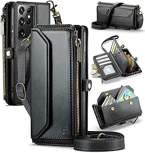 Amazon.com: Strapurs Crossbody Wallet Case Compatible with Samsung Galaxy S21 Ultra 5G RFID ...