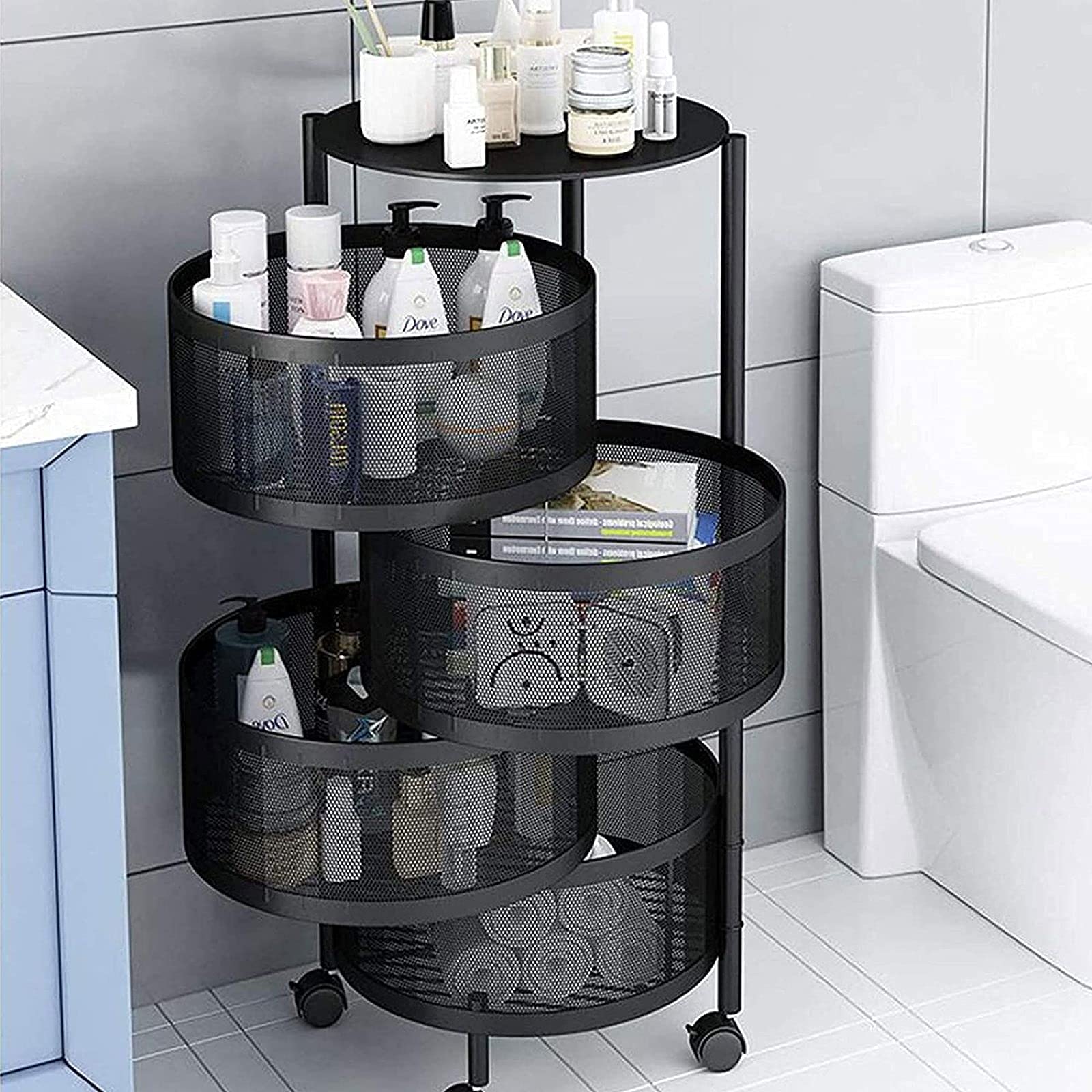 Slrmkk 360 Rotatable Kitchen Trolleys With Wheels Floor Standing Multi ...