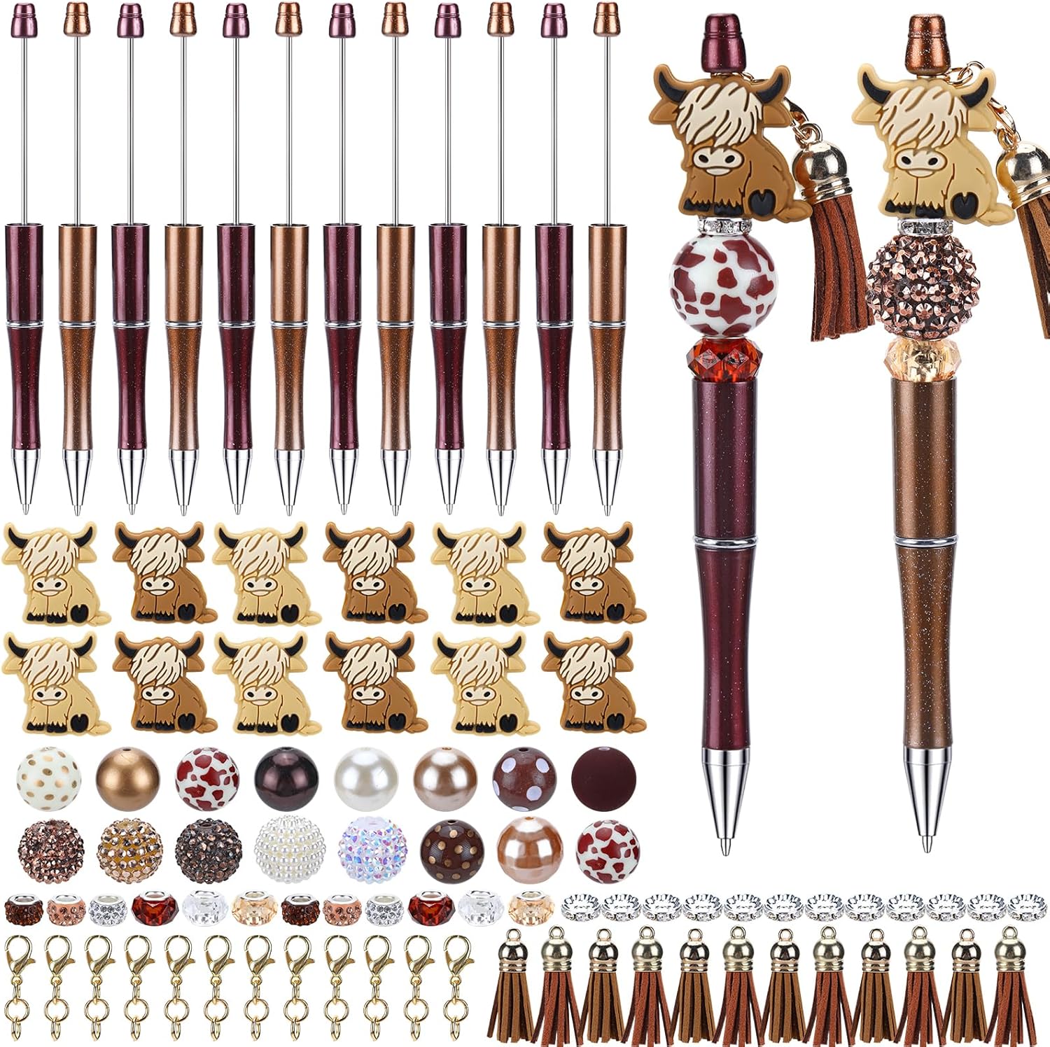 Amazon.com : Rakuto Highland Cow Beadable Pens Bulk 12PCS DIY Beadable ...