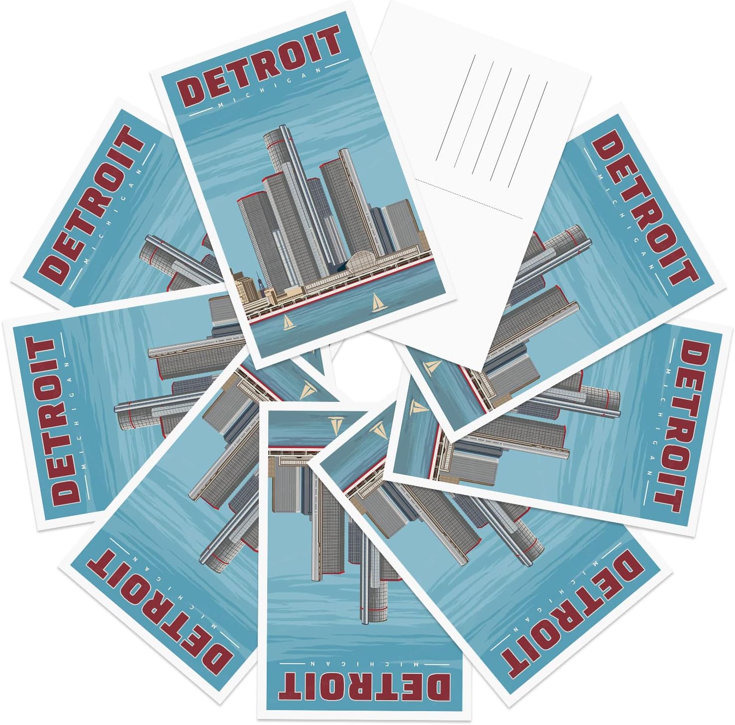 Amazon.com : gaeaverse Detroit American City Landscape Postcards ...
