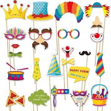 Amazon.com: Happy Purim Photo Booth Props Set - Funny Purim Party ...