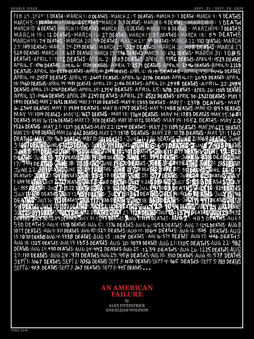 Time Magazine (September 21, 2020) 200,000 an American Failure: Time ...