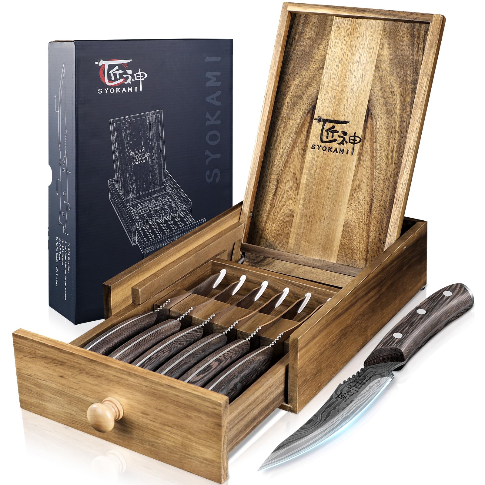 Amazon.com: SYOKAMI Steak Knives Set of 6 with Drawer Organizer, 4.8 ...