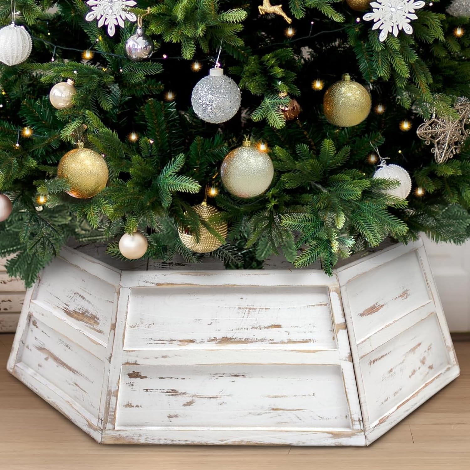 Amazon.com: Stephan Roberts Hexagon Wooden Christmas Tree Collar – Made ...