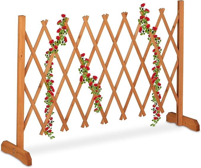 Relaxdays Wooden Trellis, Extendable up to 180 cm, Support for Climbing ...