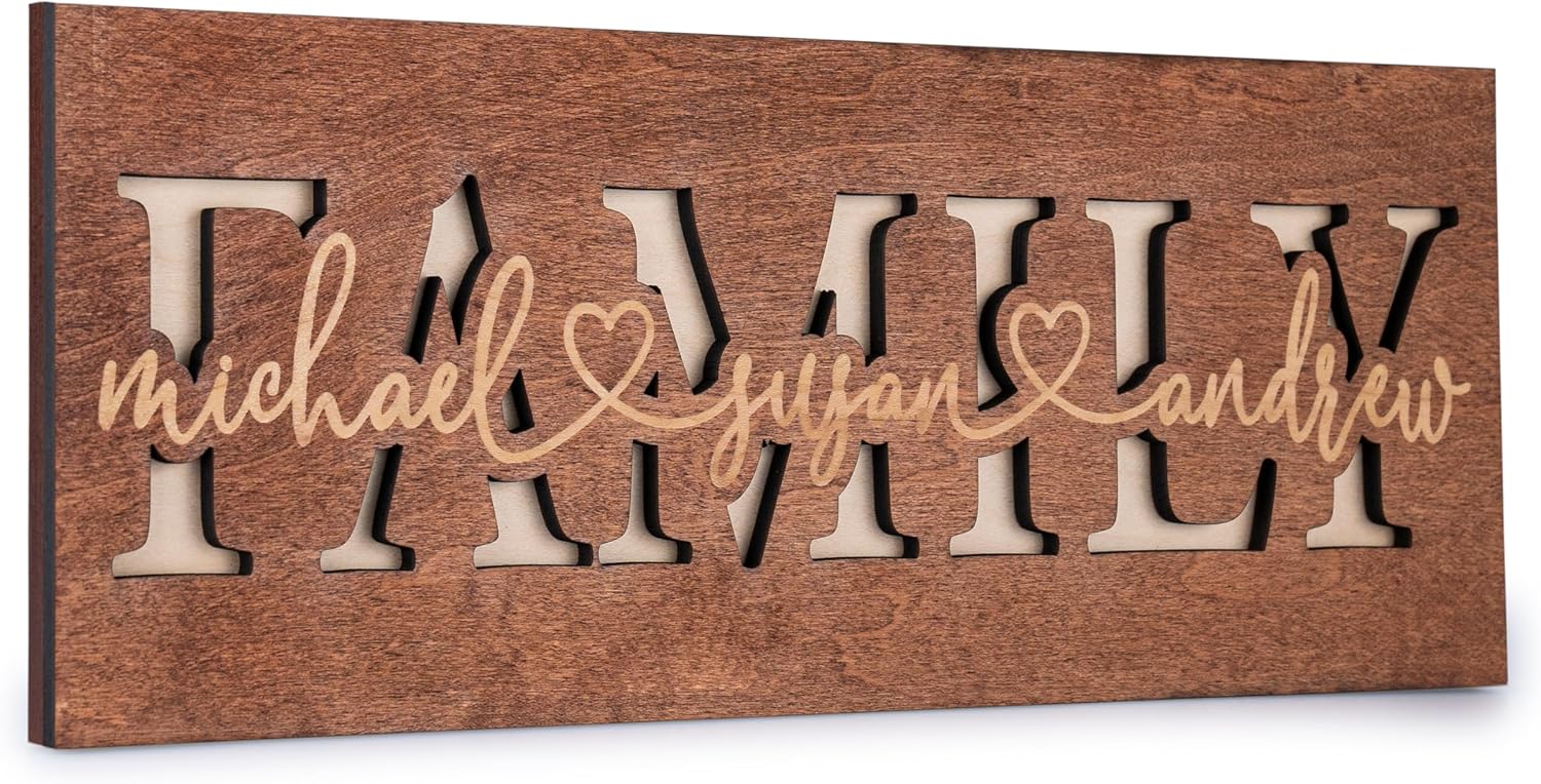 Amazon.com: FAMILY - Personalized 3D Family Sign w/Names - 4 Wooden ...