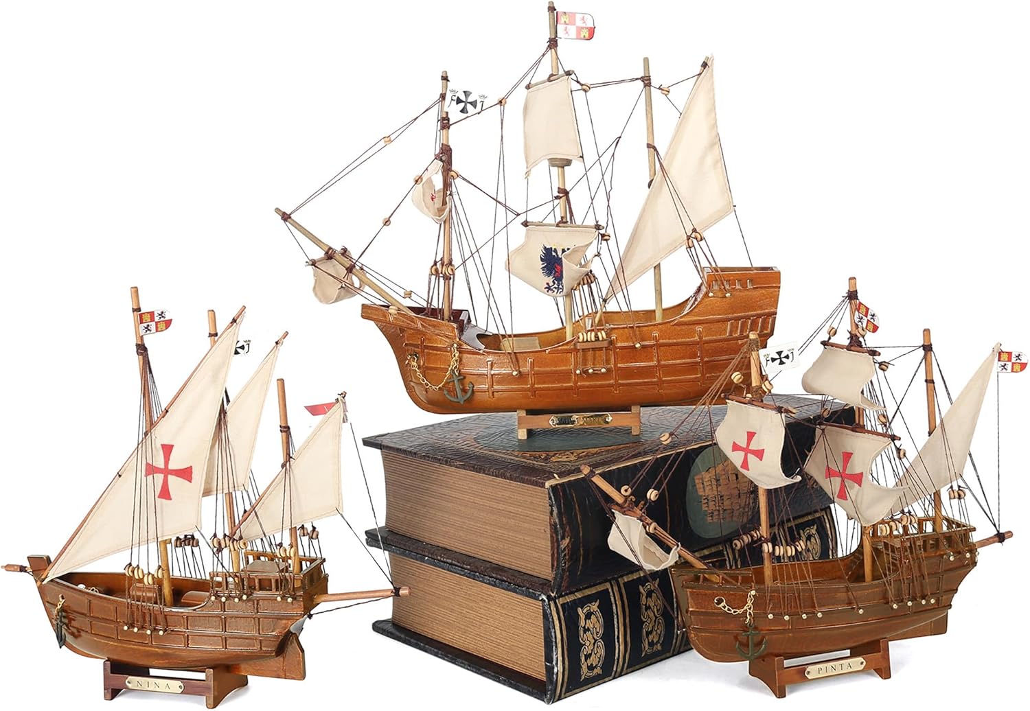 Amazon.com: NAUTIMALL Set of 3 Columbus Wooden Ships 16" Santa Maria 12 ...