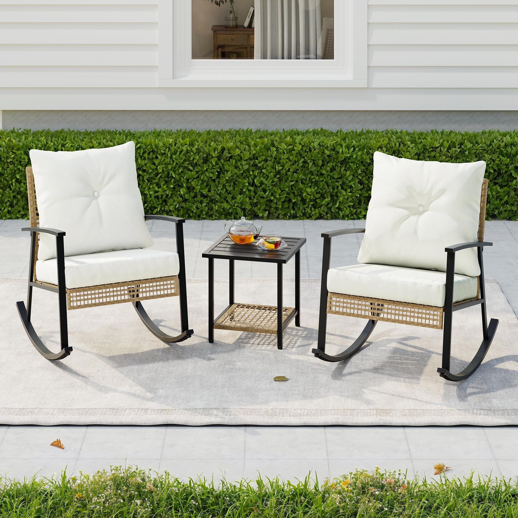 Amazon.com: SUNCOZE 3 Piece Patio Furniture Set, Outdoor Rocking Chairs ...