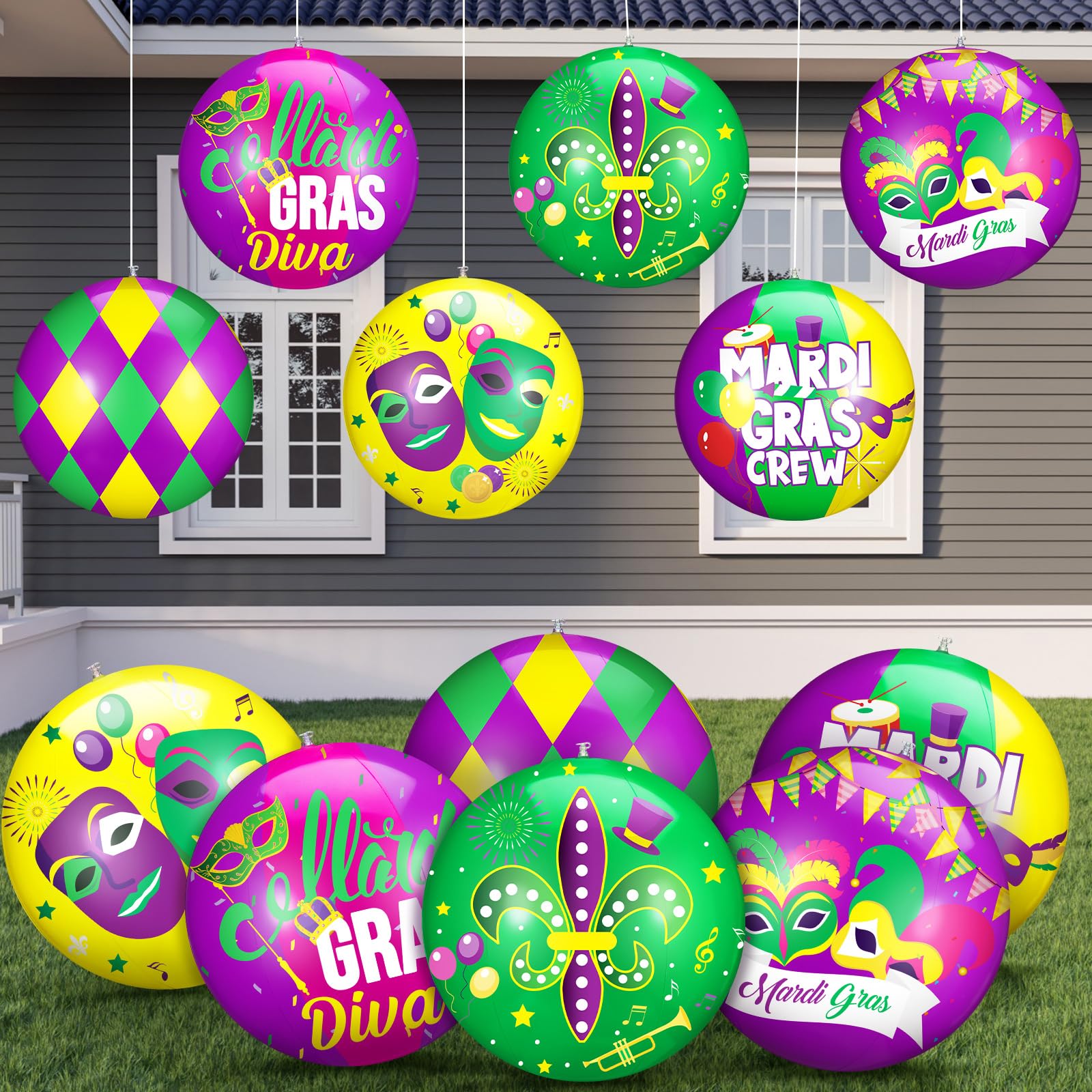 Amazon.com: Jetec 12 Pcs Mardi Gras Inflatables Ball 9 Inches Large PVC ...